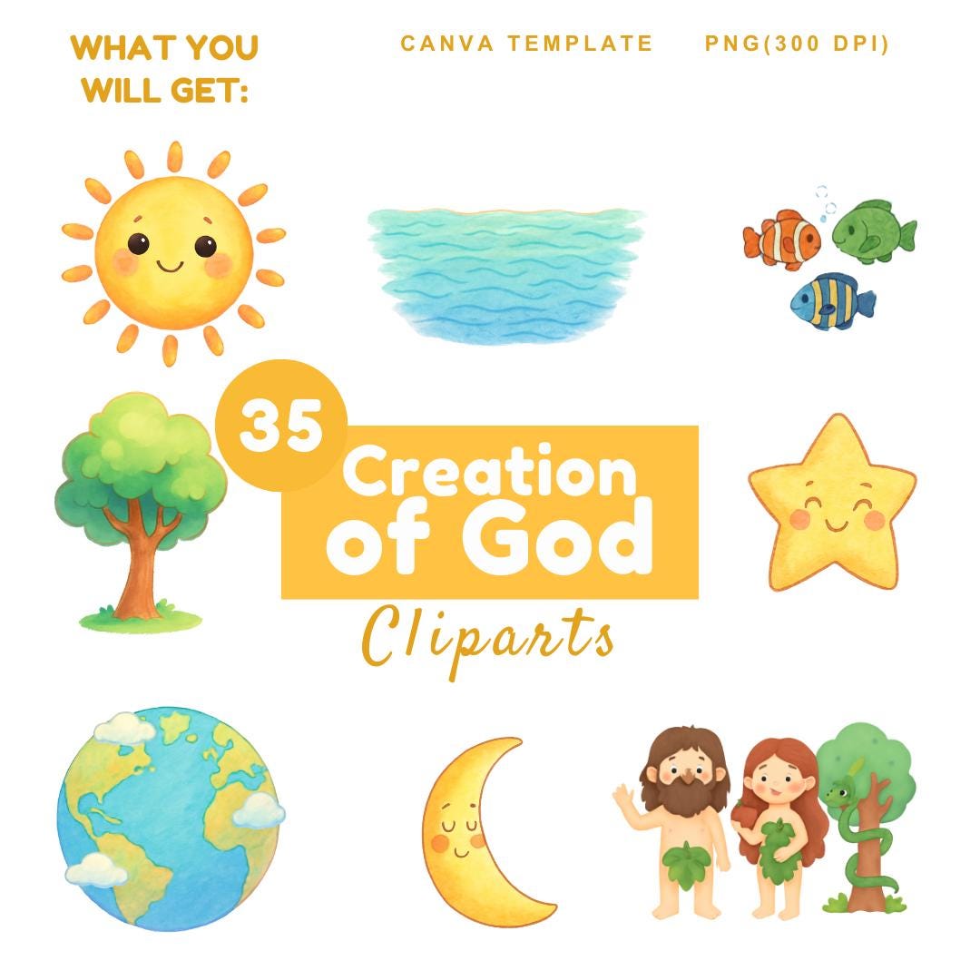 The Creation of God Cliparts Genesis Adam and Eve Garden of Eden Bundle ...