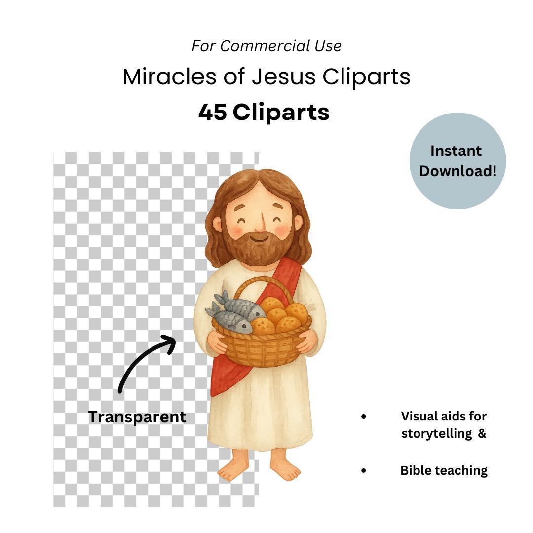 Jesus Miracles Clipart Bundle: Bible Story Watercolor Illustrations ...