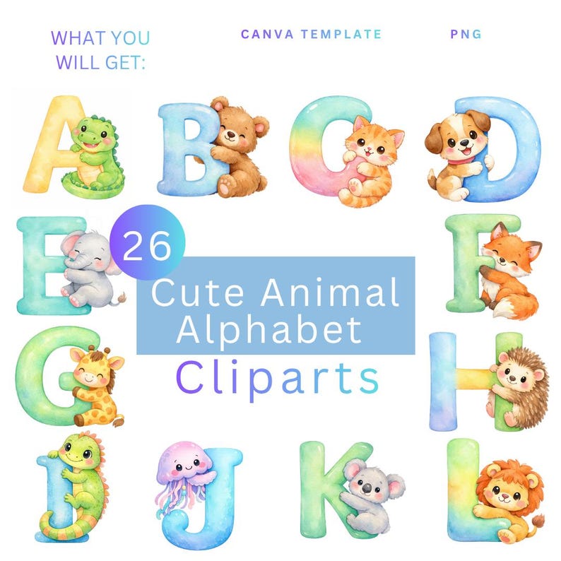 Woodland Animal Alphabet Clipart PNG – Watercolor ABC Letters, Nursery ...