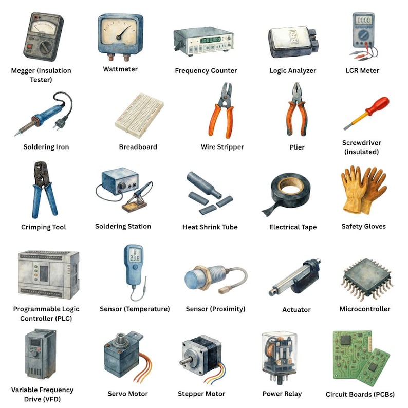 Watercolor Electrical Engineering Clipart: Tools & Circuits PNG ...