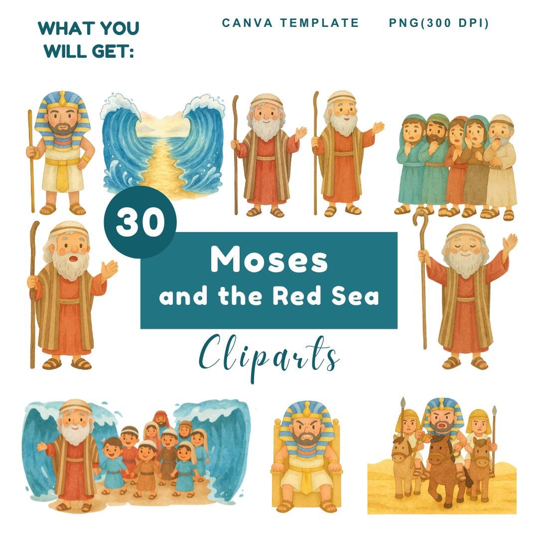 Moses and the Red Sea Clipart Bundle: Bible Story Illustrations ...