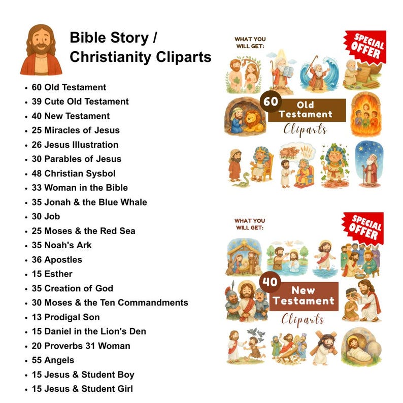 ALL Bible Stories and Bible Characters Clipart Bundle: 700+ Christian ...