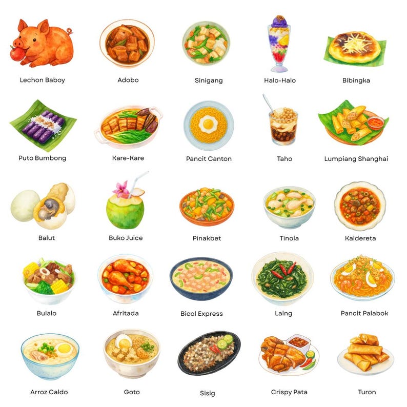 Filipino Foods Clipart Bundle | Pinoy Street Food & Dishes - Etsy