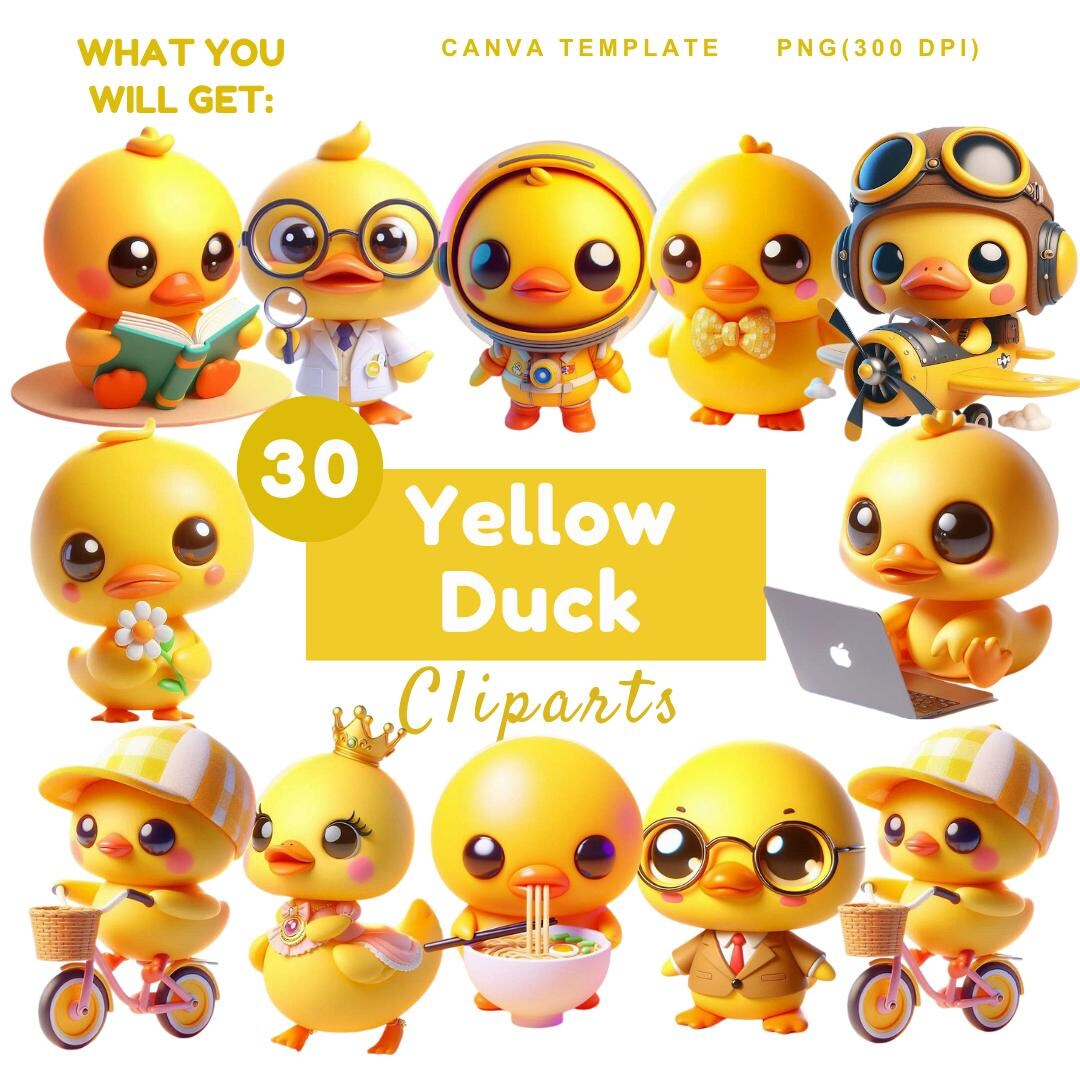 Cute Yellow Duck , Whimsical 3D Duck, Duck Cliparts, Duck Cartoon, Duck ...