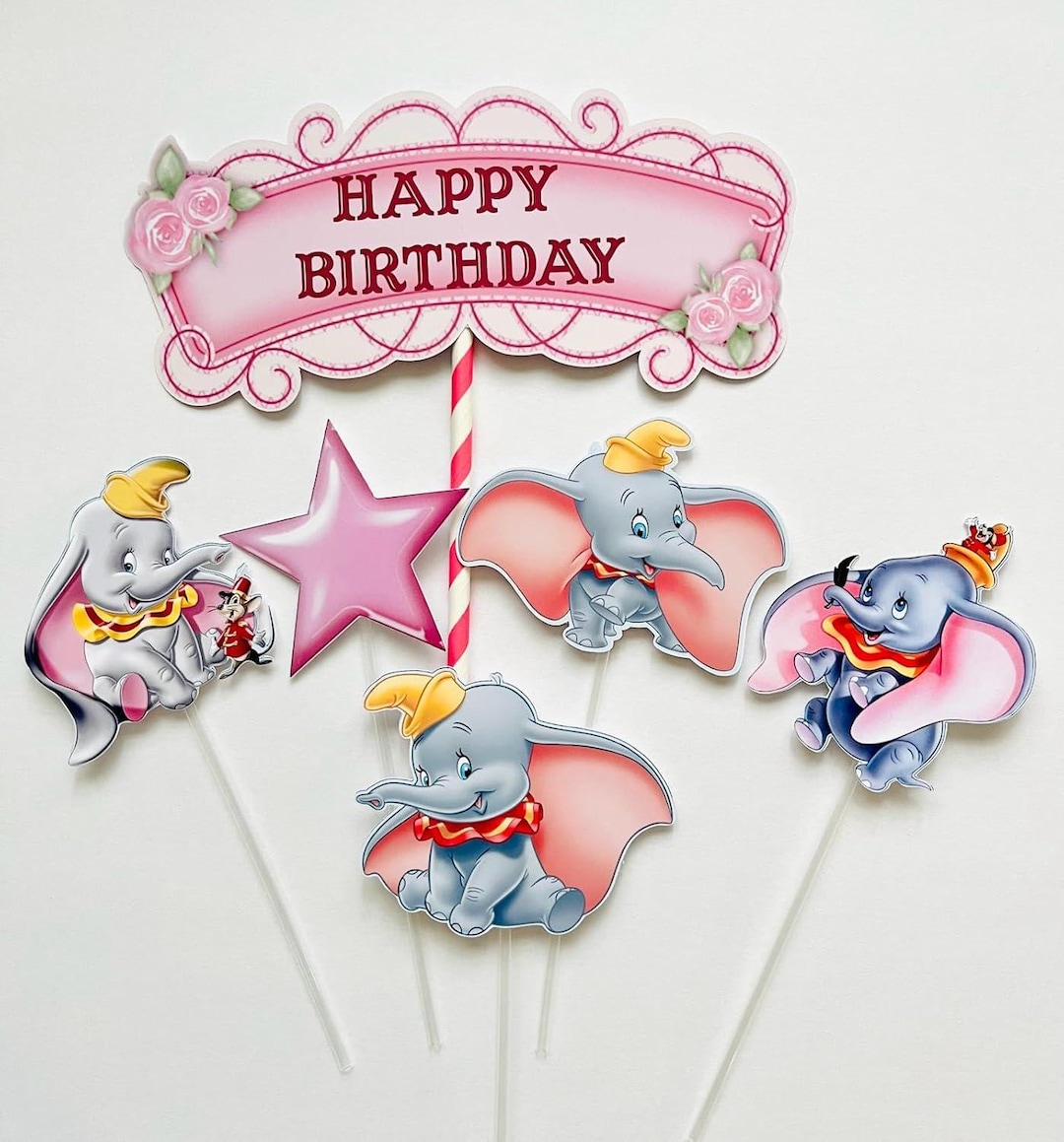 Happy Birthday Dumbo Elephant Themed Cake Topper - Etsy