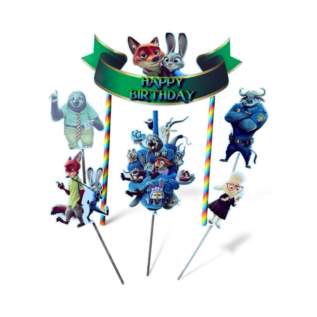 Happy Birthday Zootopia Themed Cake Topper - Etsy