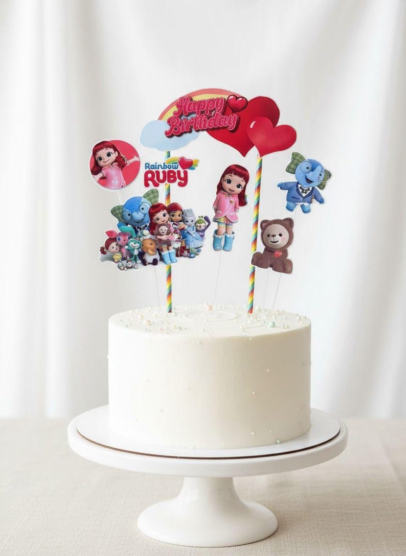 Happy Birthday Rainbow Ruby Themed Cake Topper - Etsy