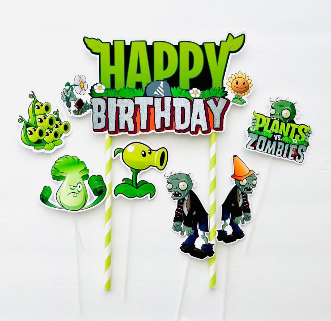 Happy Birthday Plants Vs Zombies Themed Cake Topper - Etsy