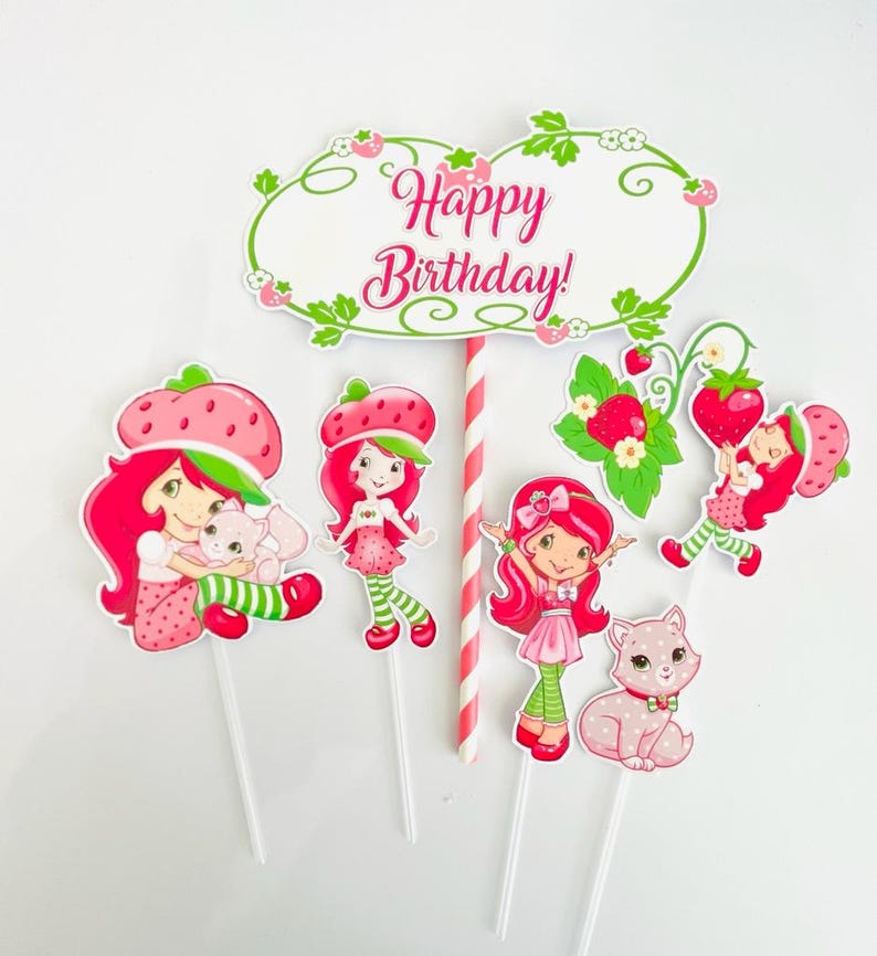 Happy Birthday Strawberry Themed Cake Topper - Etsy
