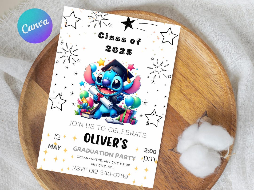 Stitch Graduation Blue Party Invitation | Stitch Lilo Kindergarten and ...