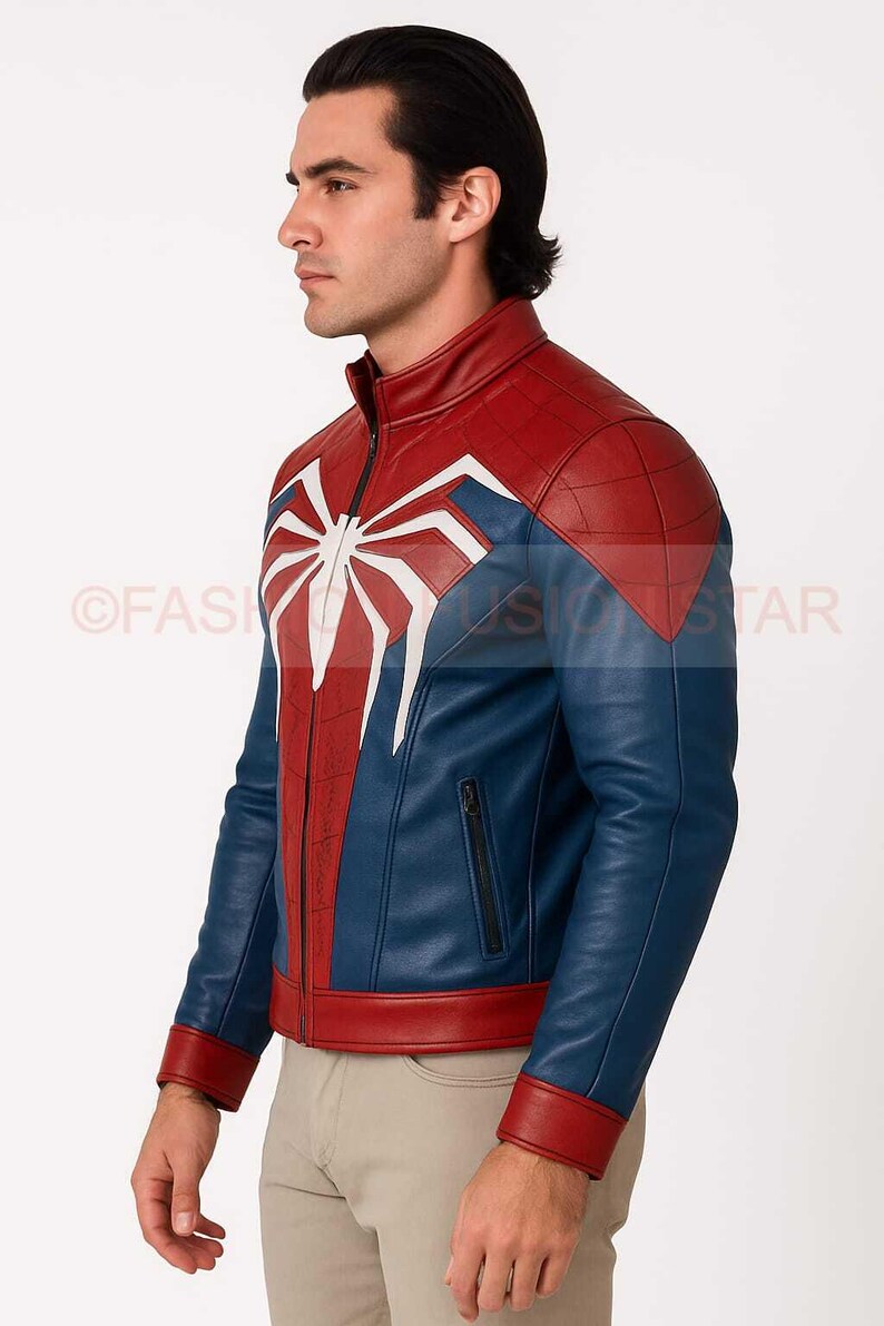 Spider-man Inspired Leather Jacket: Red & Blue Superhero Cosplay - Etsy