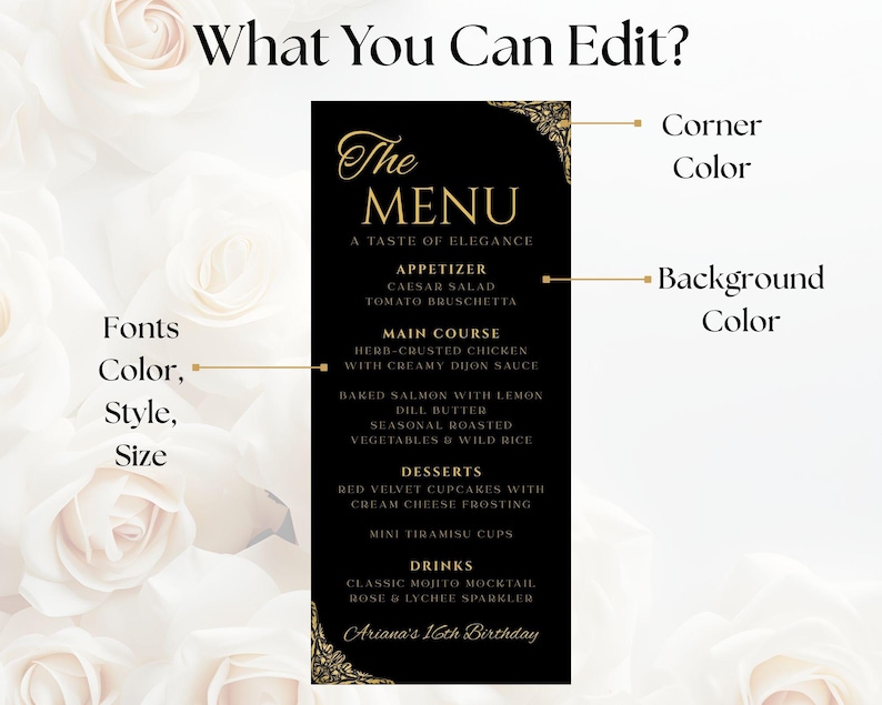 Black and Gold Menu and Program Template: Elegant Canva Design (digital ...