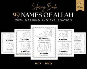 99 Names of Allah Coloring Book: Islamic Calligraphy (PDF/PNG Digital ...