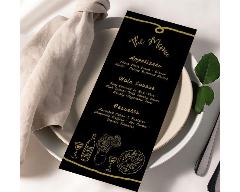 Black and Gold Wedding Menu Template: Elegant Reception Dinner (canva ...