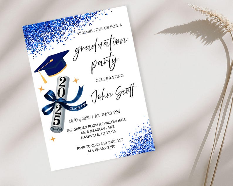 Graduation Party Invitation, Class of 2025 Invite, Blue Graduation ...