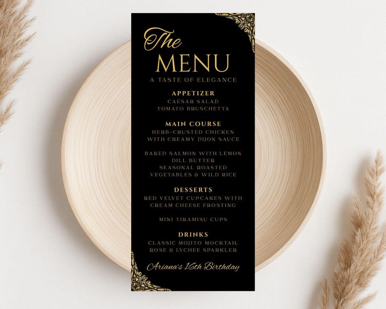 Black and Gold Menu and Program Template: Elegant Canva Design (digital ...