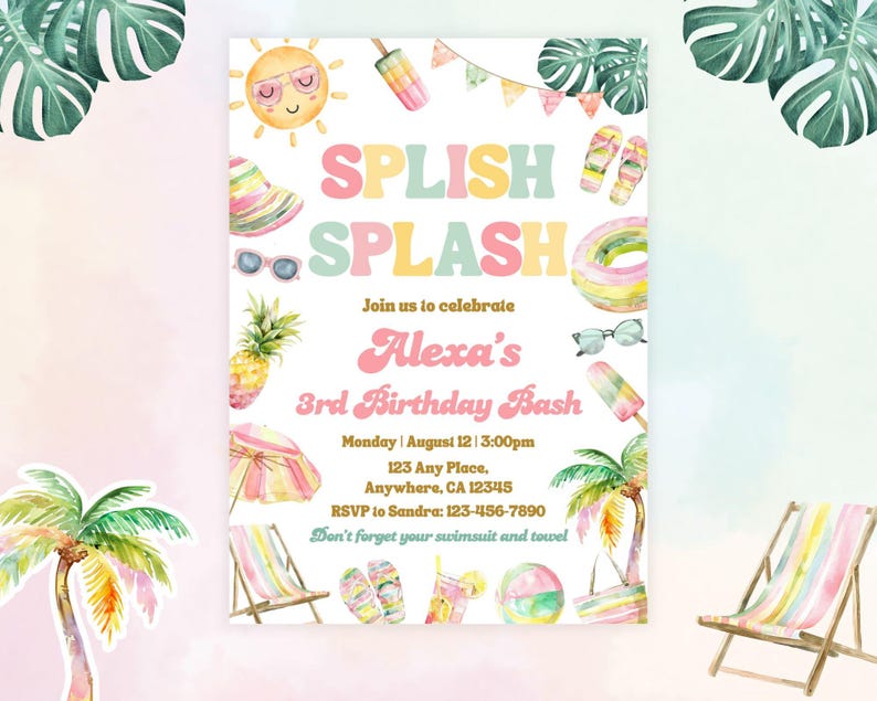 Splish Splash Pool Party Invitation: Editable Canva Template (digital ...