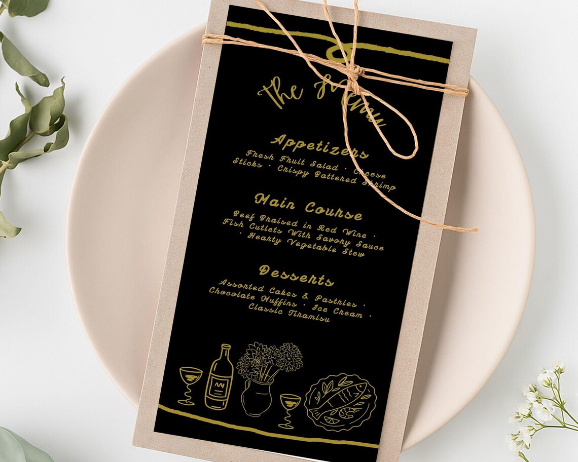 Black and Gold Wedding Menu Template: Elegant Reception Dinner (canva ...