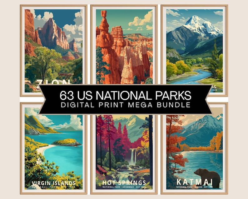 63 Vintage National Parks Posters: Retro Travel Art Prints (digital ...