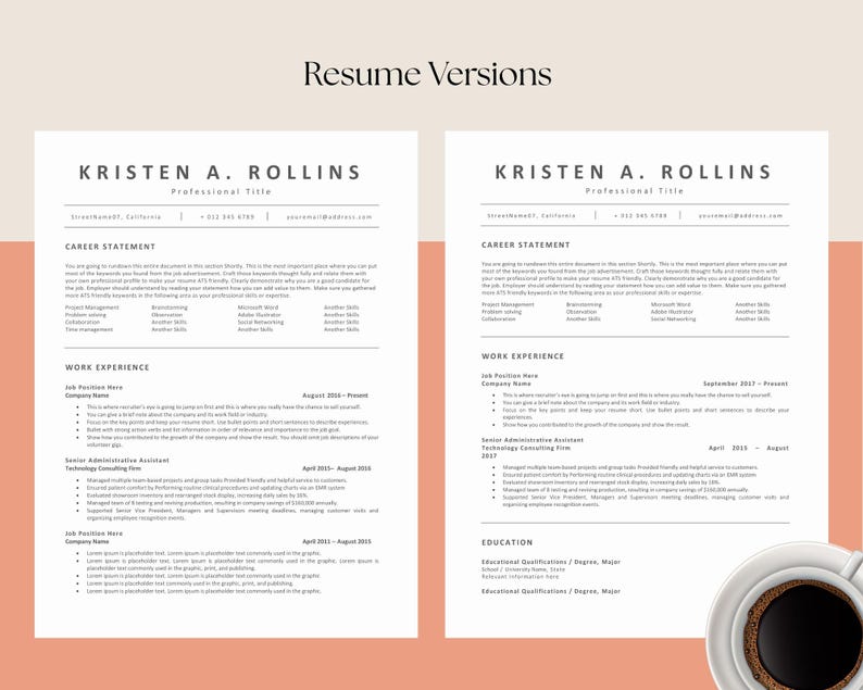 ATS Resume Template Bundle: Minimalist CV, Cover Letter (word, Google ...