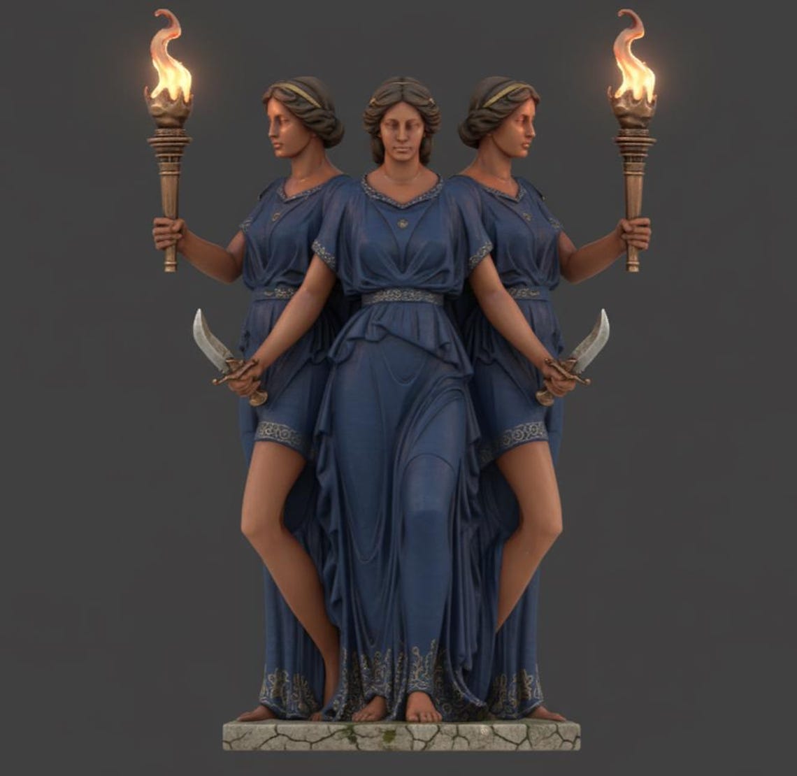 Classic Hecate Goddess Statue STL – 3D Printable Greek Deity Sculpture ...