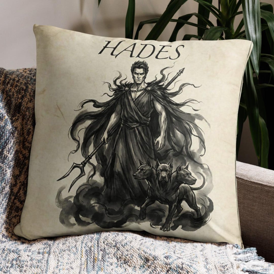 Hades Underworld God Pillow Ink Wash Art Cushion Greek Mythology Decor ...