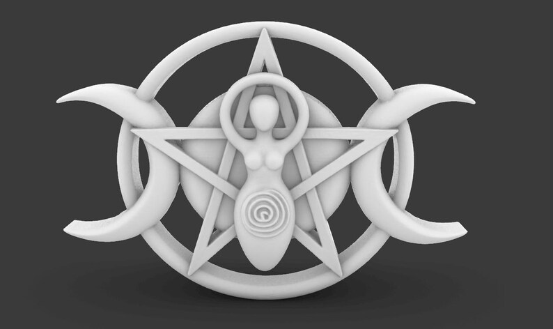 Wicca Triple Moon Pentacle Wall STL – 3D Printable Mother Goddess Decor ...