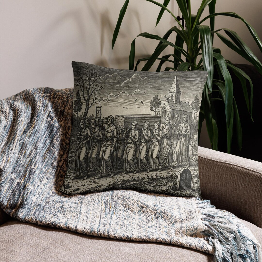 Medieval Funeral Procession Pillow Woodcut Art Cushion Coffin Decor ...