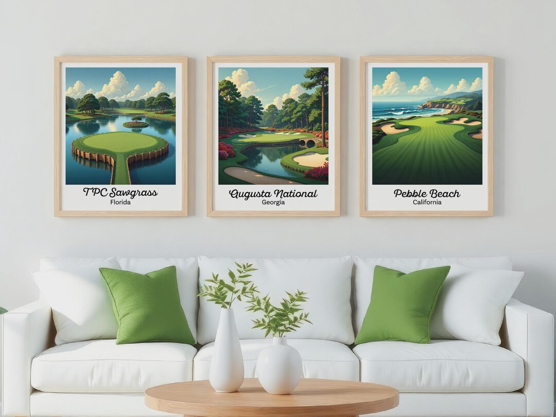 Vintage Golf Course Print Set, Augusta, Pebble Beach, TPC Sawgrass ...