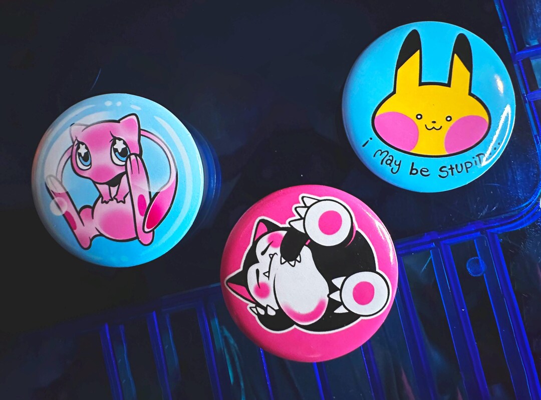 Chibi Cute Pokemon Buttons, Funny Pikachu Gift, Anime Button, Mew and ...