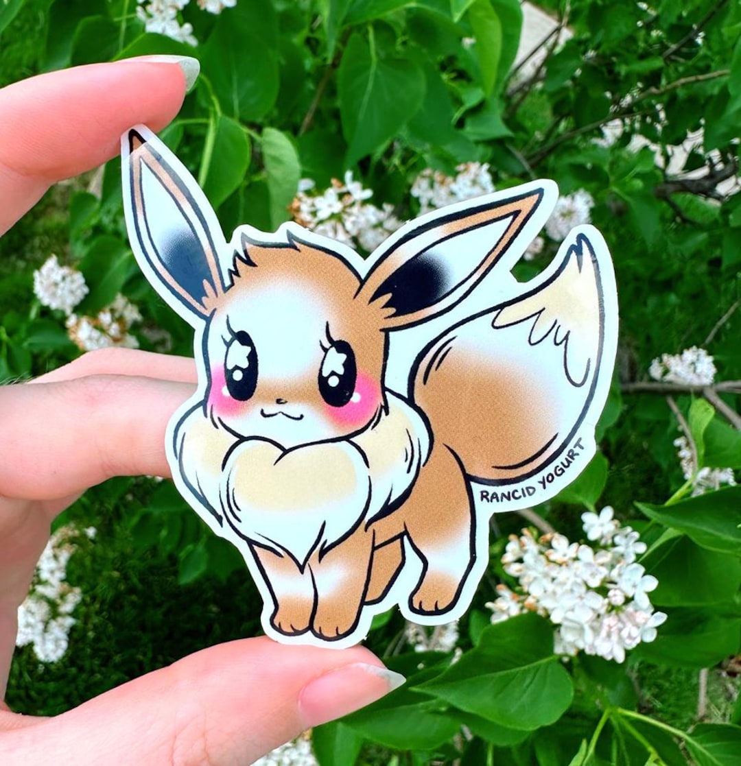 Cute Eevee Pokemon Vinyl Sticker Waterproof Decal, Kawaii Eevee Art ...