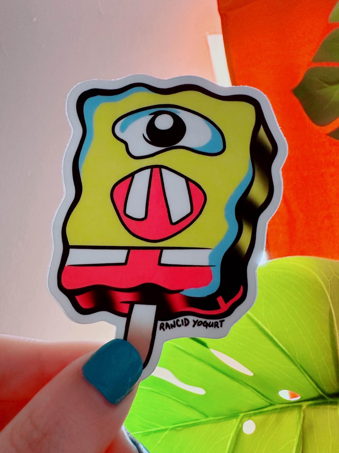 Vibrant Neon Spongebob Sticker Funny Melted Popsicle Design Fun Retro ...