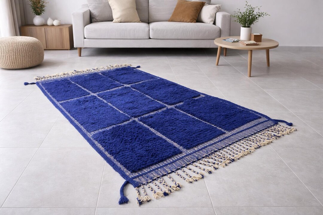Handmade Moroccan Berber Rug – Royal Blue Wool Carpet – Authentic ...