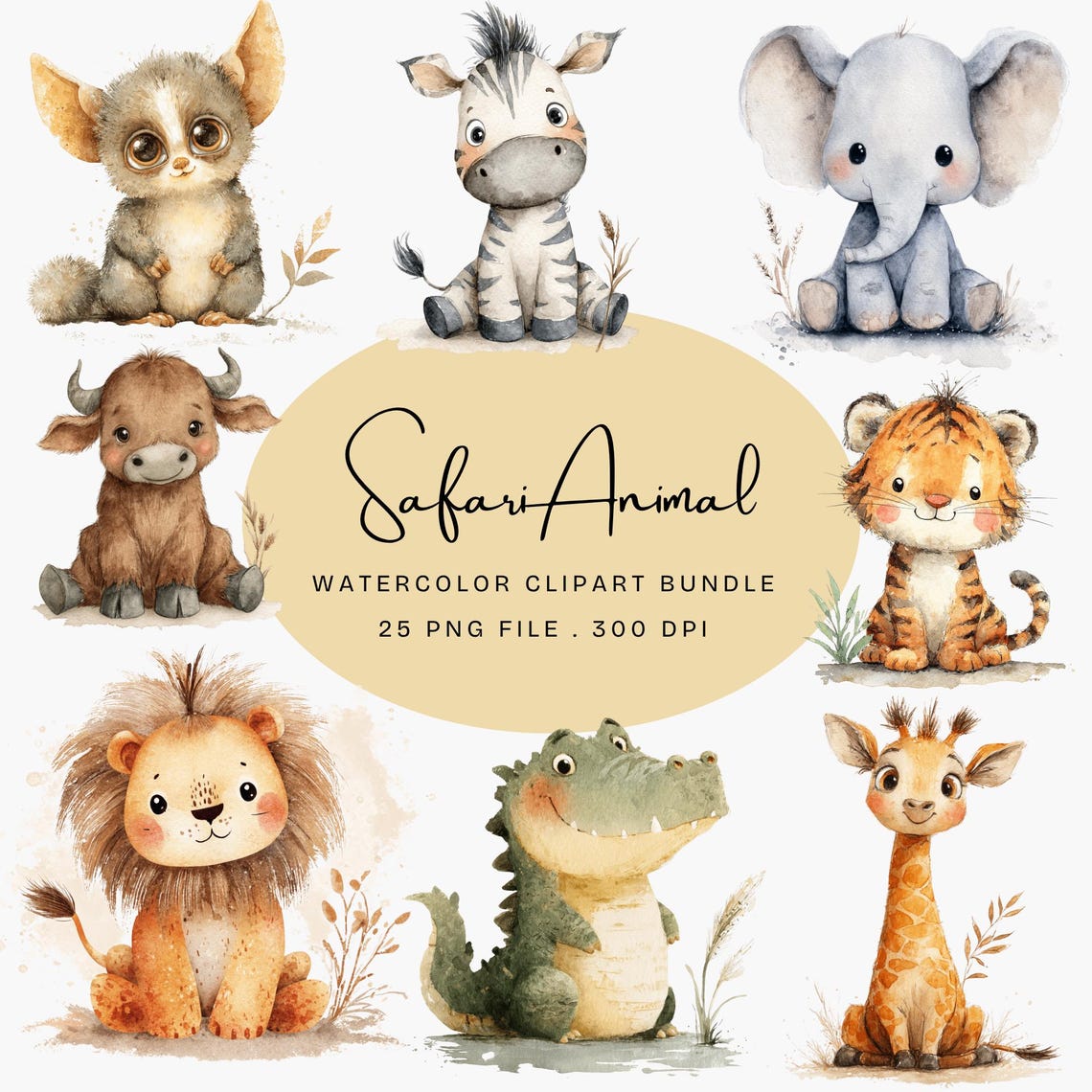 25 Safari Animals Clipart, Elephant, Lion, Giraffe, Nursery Art, Jungle ...
