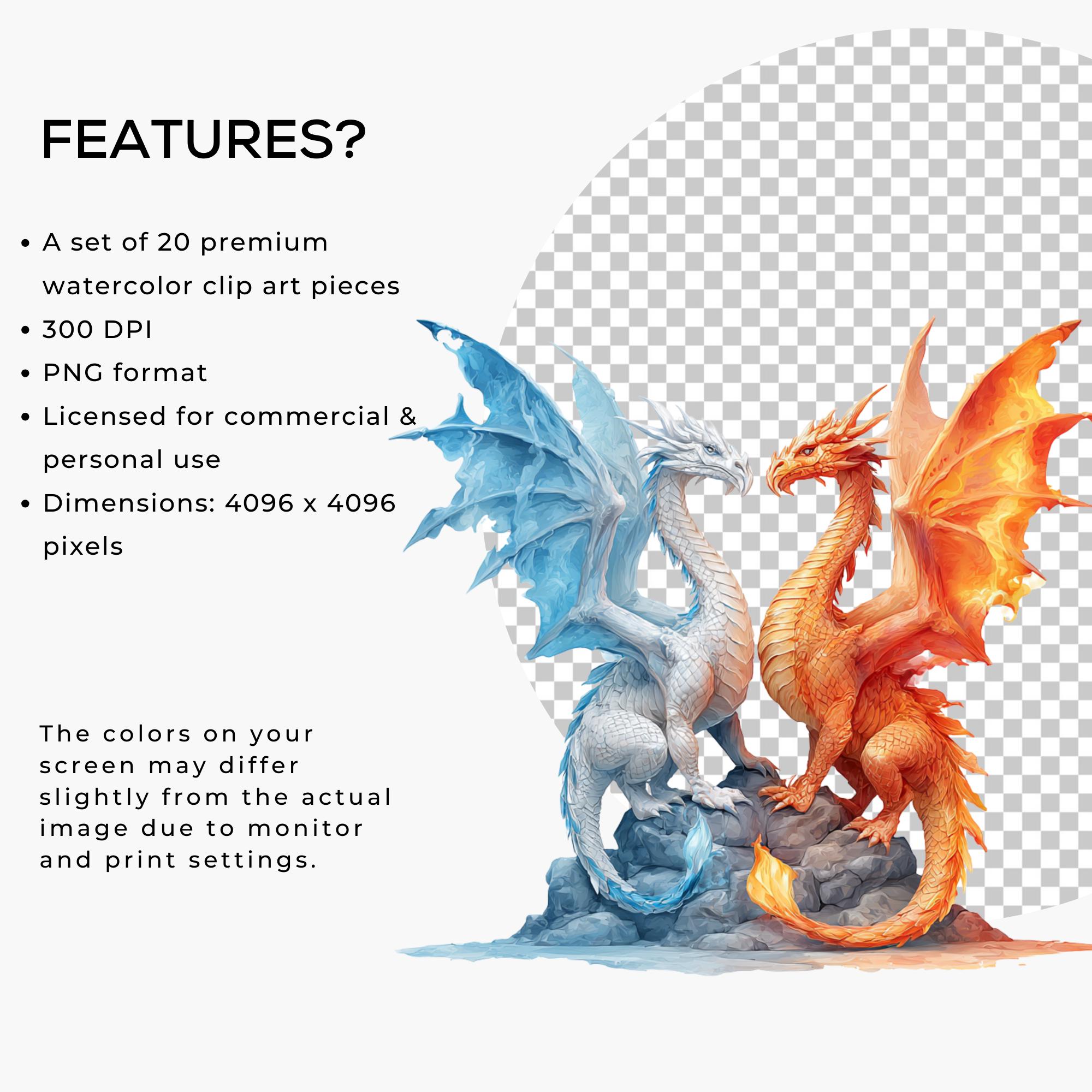 Fantasy Dragon Clipart Collection, 20 PNG Watercolor Mythical ...