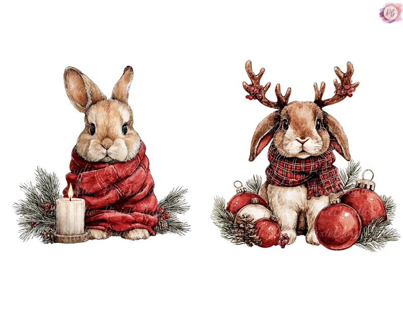 Christmas Bunny Clipart Set, Cute Watercolor Rabbits With Gifts ...