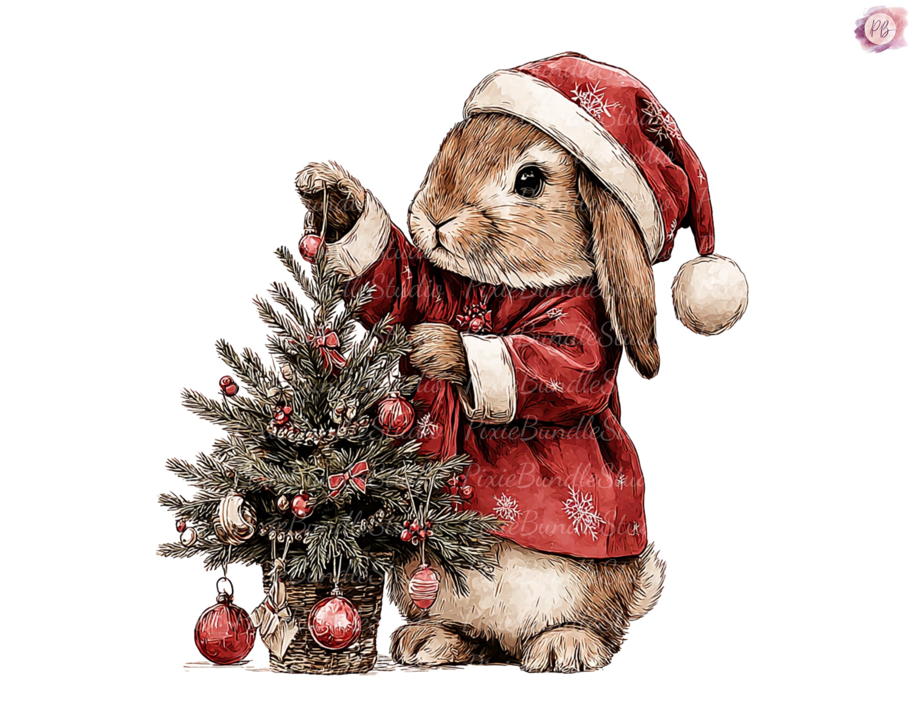 Christmas Bunny Clipart Set, Cute Watercolor Rabbits With Gifts ...