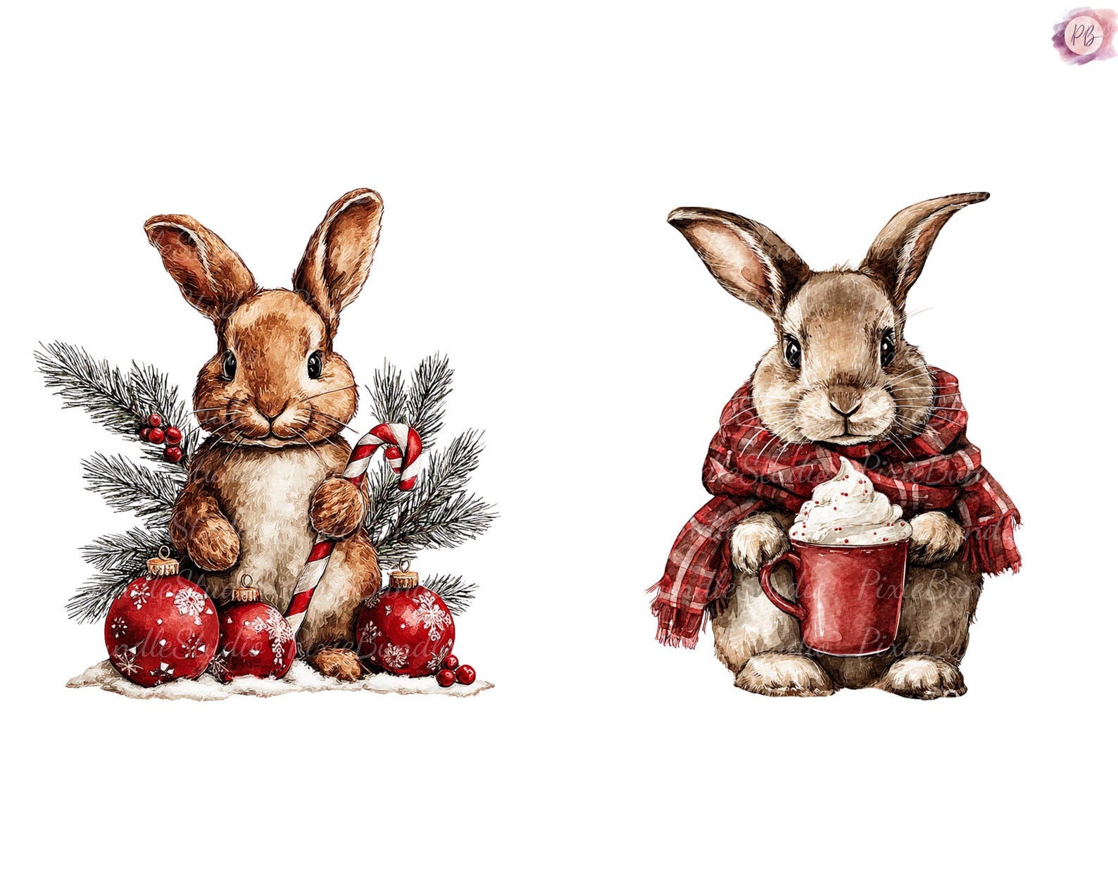 Christmas Bunny Clipart Set, Cute Watercolor Rabbits With Gifts ...
