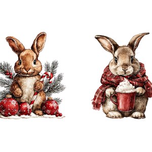 Christmas Bunny Clipart Set, Cute Watercolor Rabbits With Gifts ...