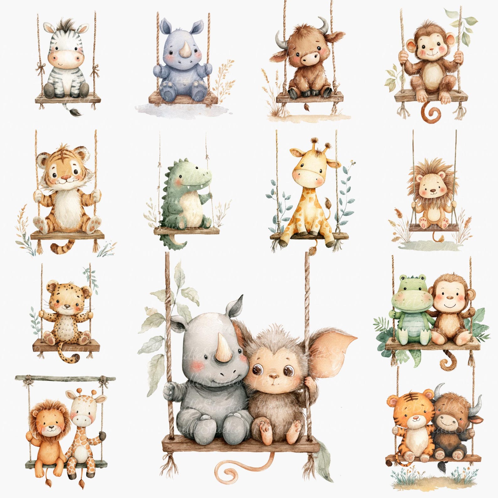 25 Safari Animals Clipart, Elephant, Lion, Giraffe, Nursery Art, Jungle ...