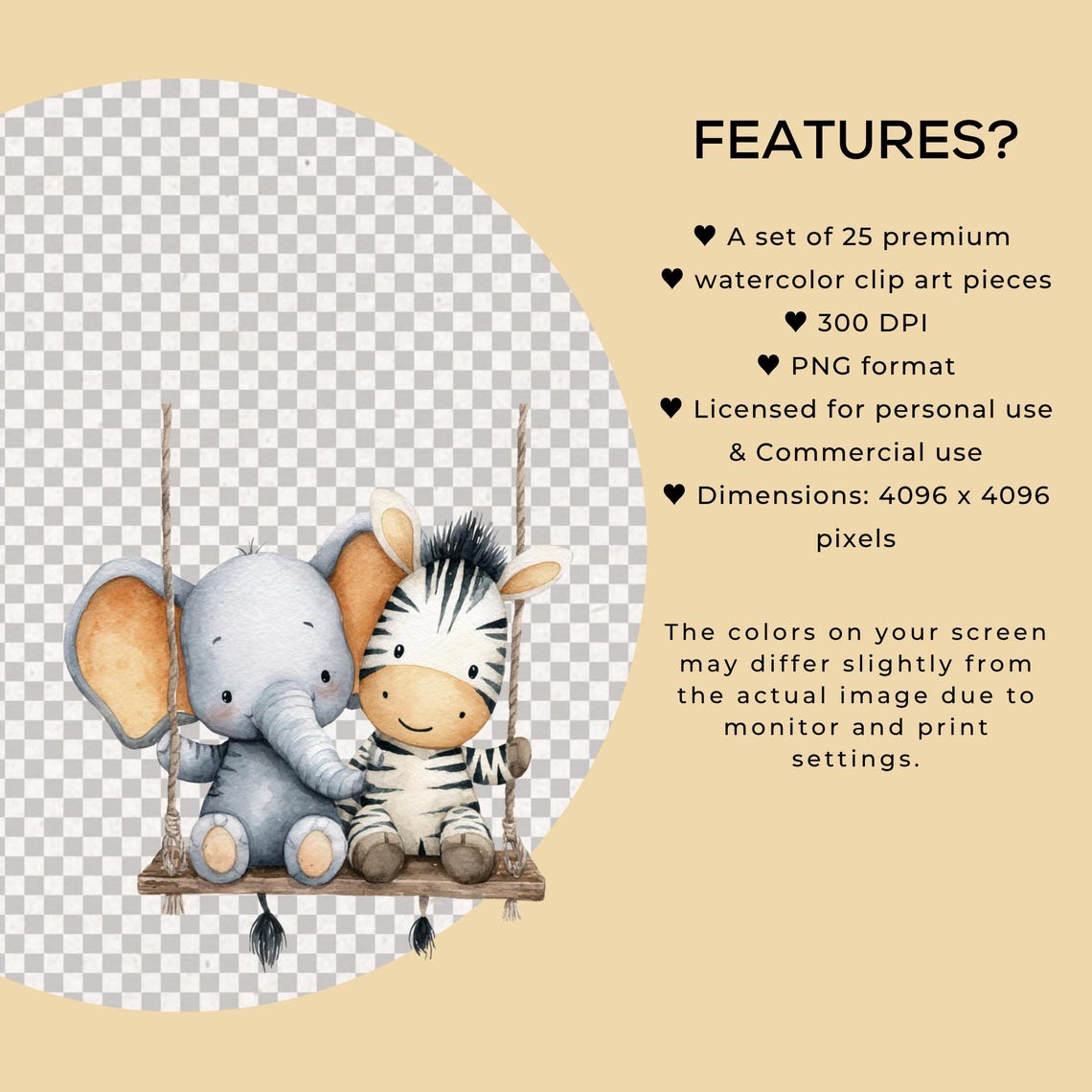 25 Safari Animals Clipart, Elephant, Lion, Giraffe, Nursery Art, Jungle ...