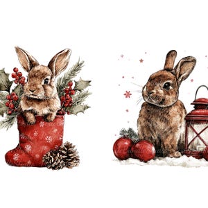 Christmas Bunny Clipart Set, Cute Watercolor Rabbits With Gifts ...