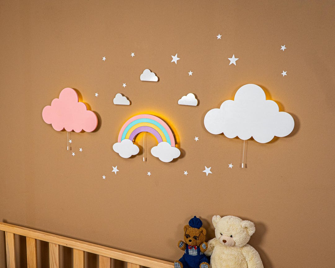 Cloud Night Light Set - Nursery Wooden Wall Decor - Baby Room Cloud ...