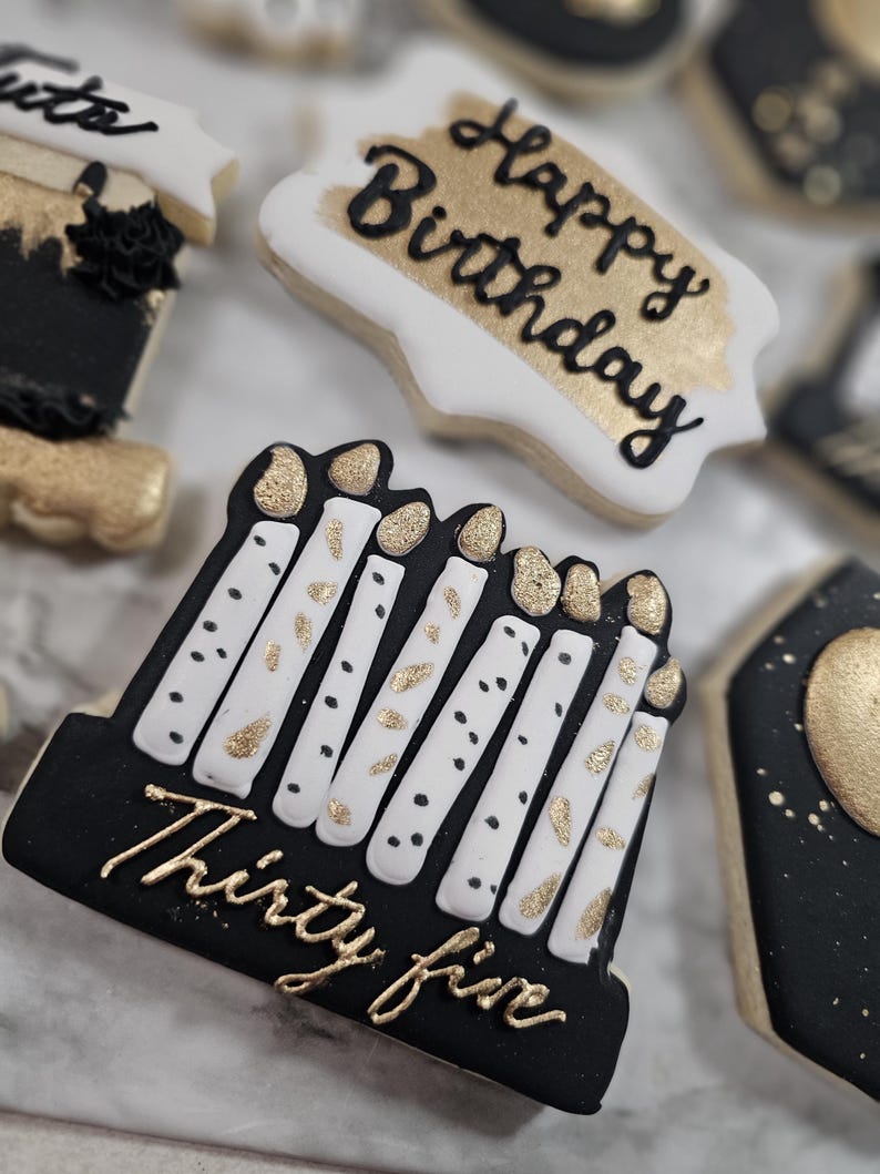 Birthday Black and Gold or Silver- Royal Icing Cookies - Etsy