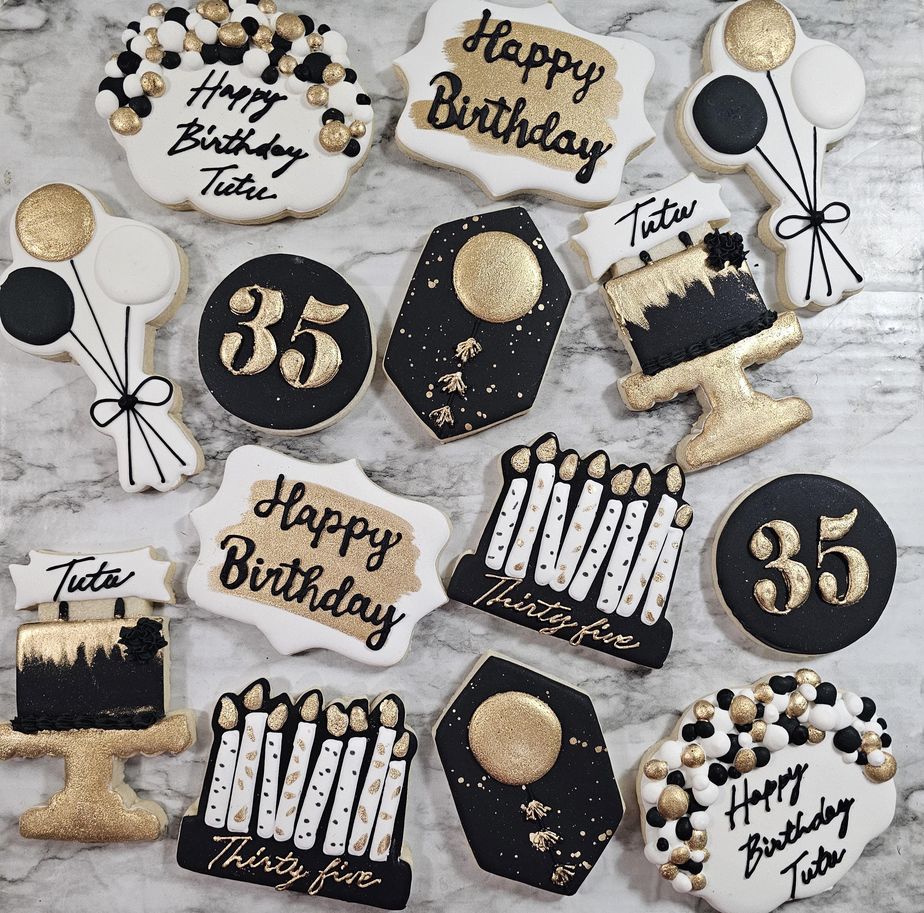 Birthday Black and Gold or Silver- Royal Icing Cookies - Etsy