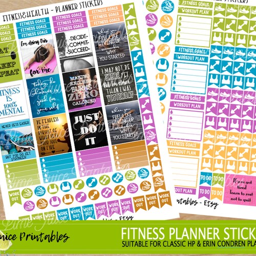 FITNESS-WORKOUT Stickers Printable Planner Stickers Planner - Etsy
