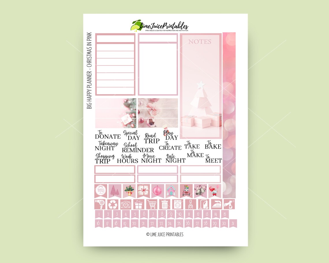 Big Happy Planner Christmas in Pink Week Sticker Kit, Printable Kit ...