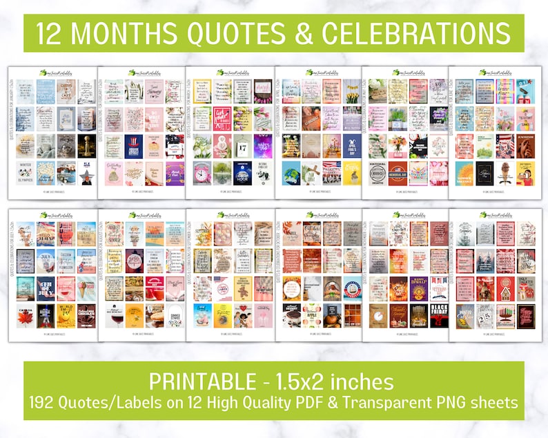 12 Months 1.5x2inches of Quotes & Celebrations for Classic Happy ...