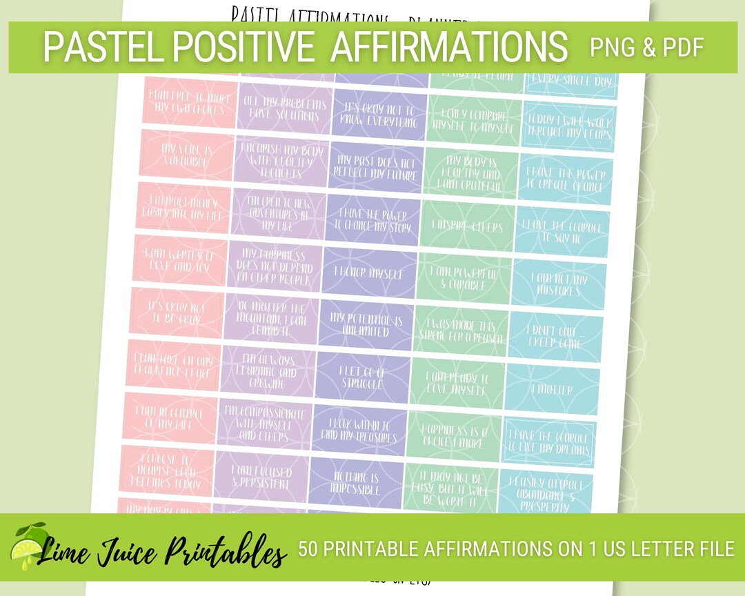 Printable Pastel POSITIVE AFFIRMATIONS, Motivation Quotes ...