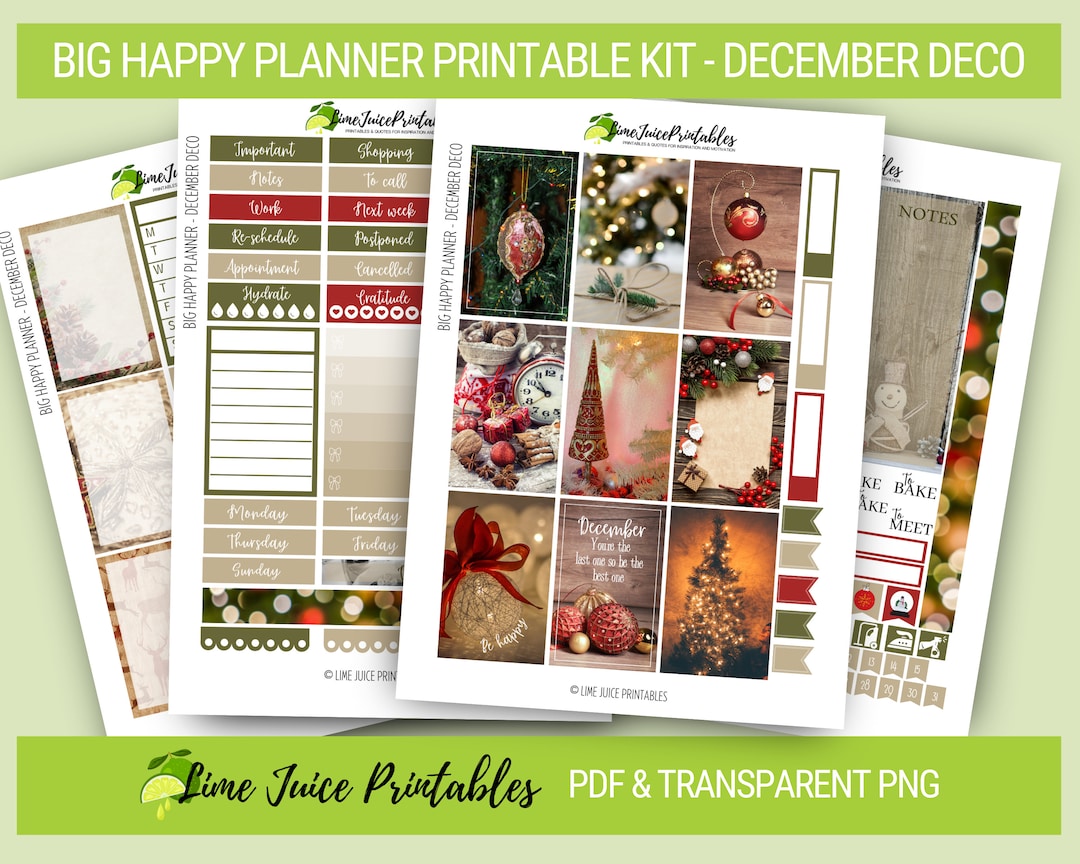 December Deco Week Sticker Kit, Printable Stickers, Christmas ...